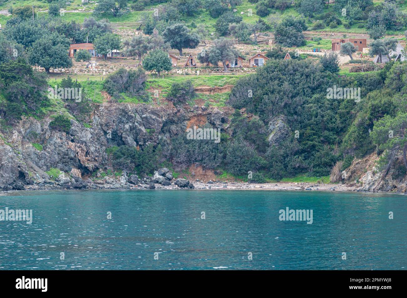 The rocks and hills at the coastal line of the Chrysochou Bay near Neo ...