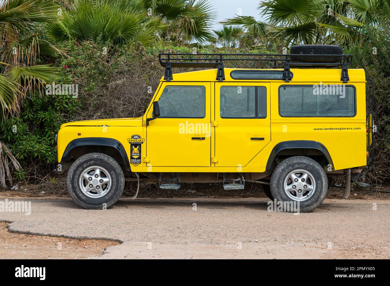 Peyia, Paphos, Cyprus, March 22, 2023 - Yellow Land Rover 4 X 4 vehicle ...