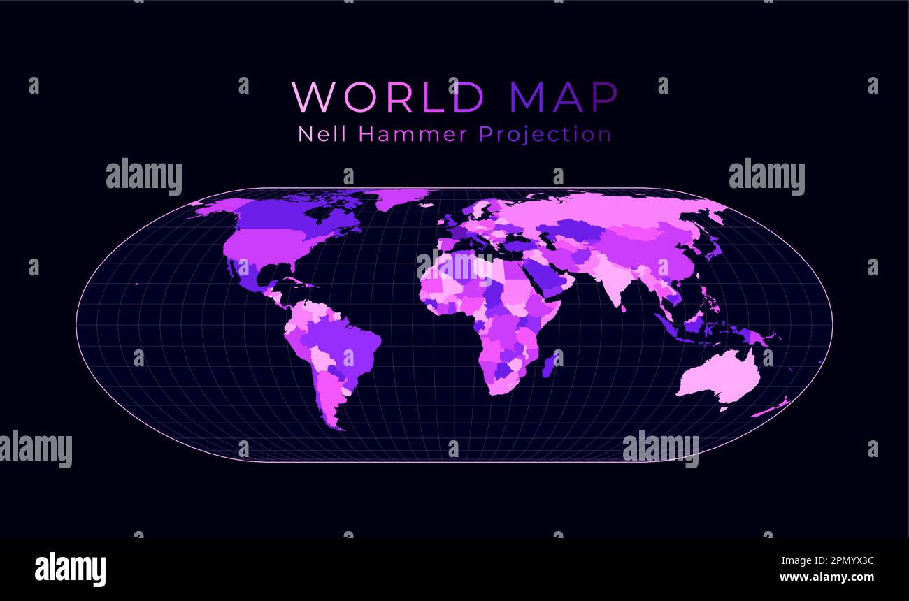 World Map. Neil-Hammer projection. Digital world illustration. Bright ...