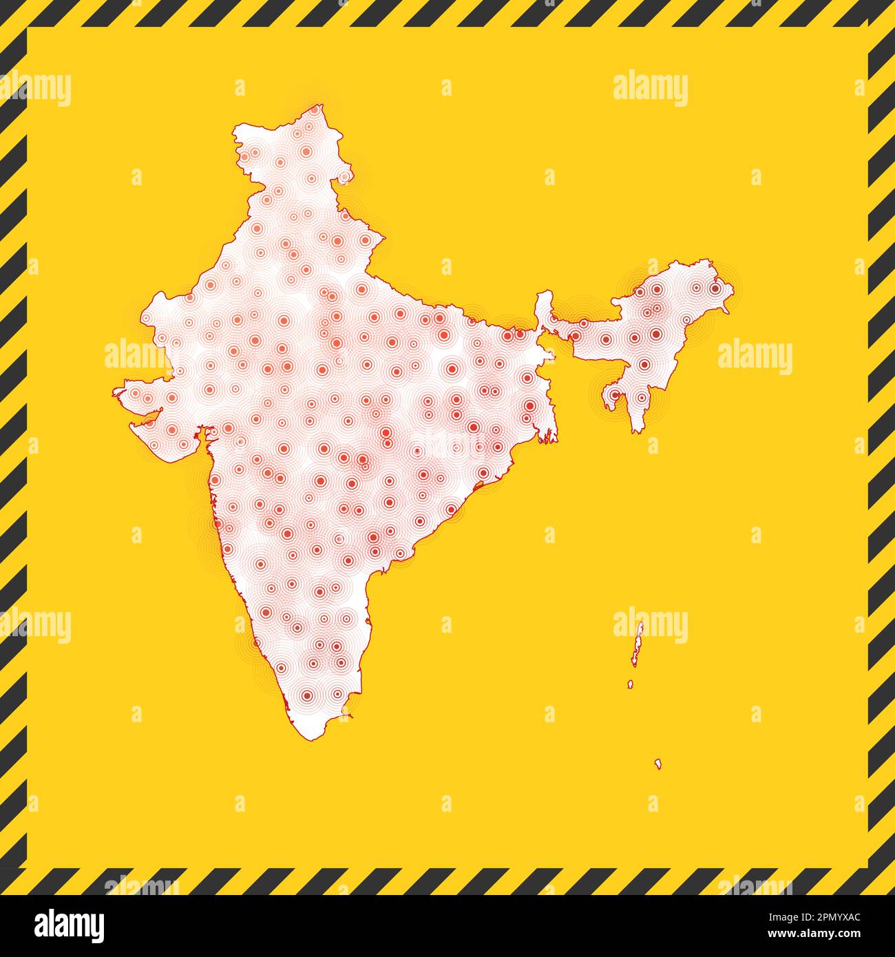 India closed - virus danger sign. Lockdown country icon. Black striped ...