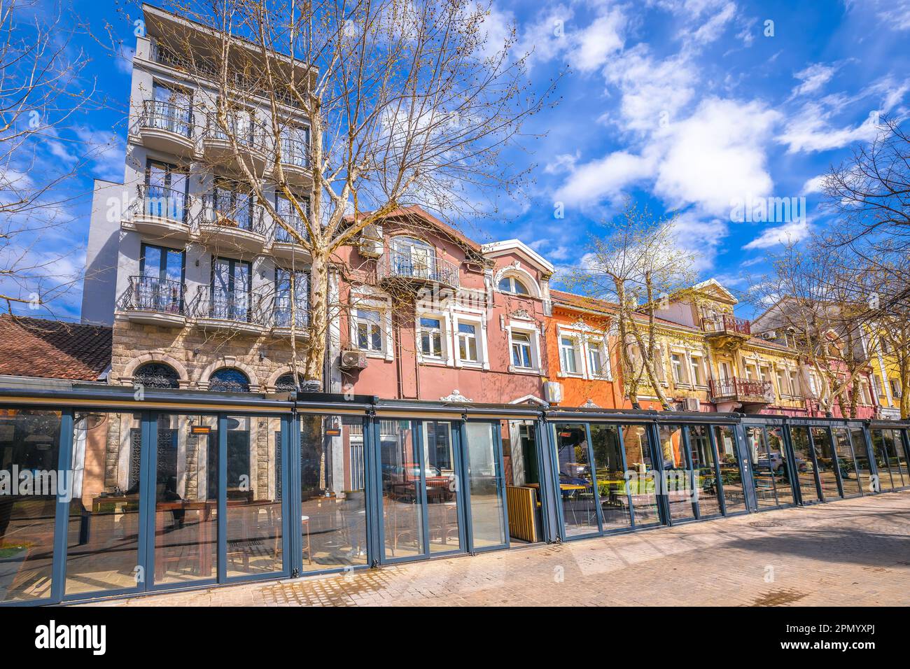 Colorful architecture of Podgorica city center, capital of Monntenegro ...