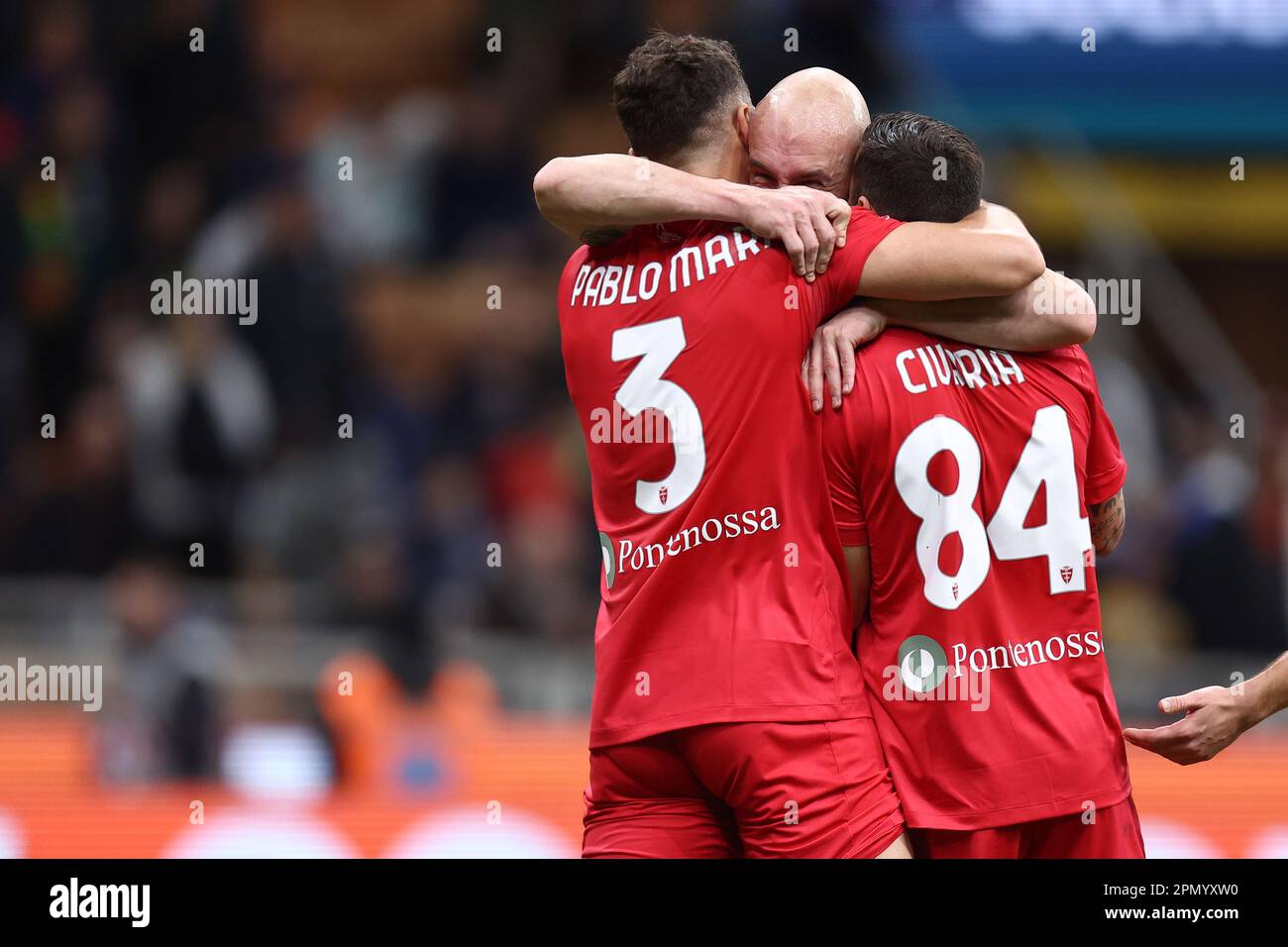 Milano, Italy. 15th Apr, 2023. Luca Caldirola of Ac Monza celebrates ...