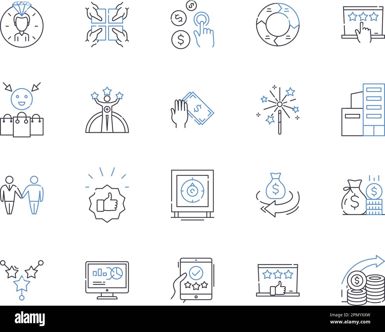 Financial achievment outline icons collection. Wealth, Prosperity ...