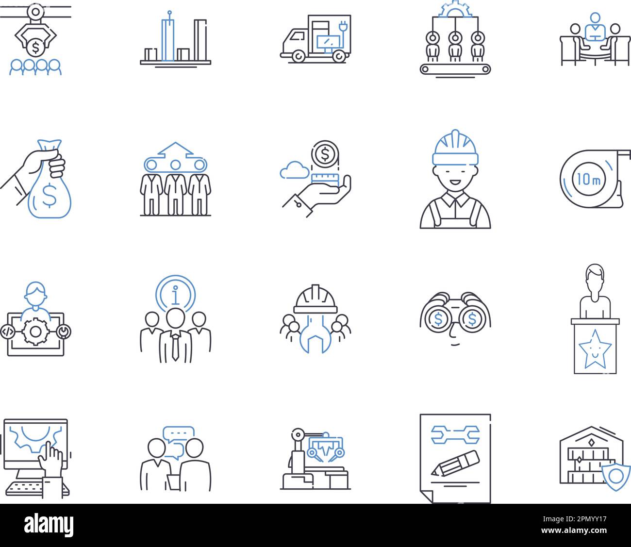 Production Workflow Outline Icons Collection Manufacture Process
