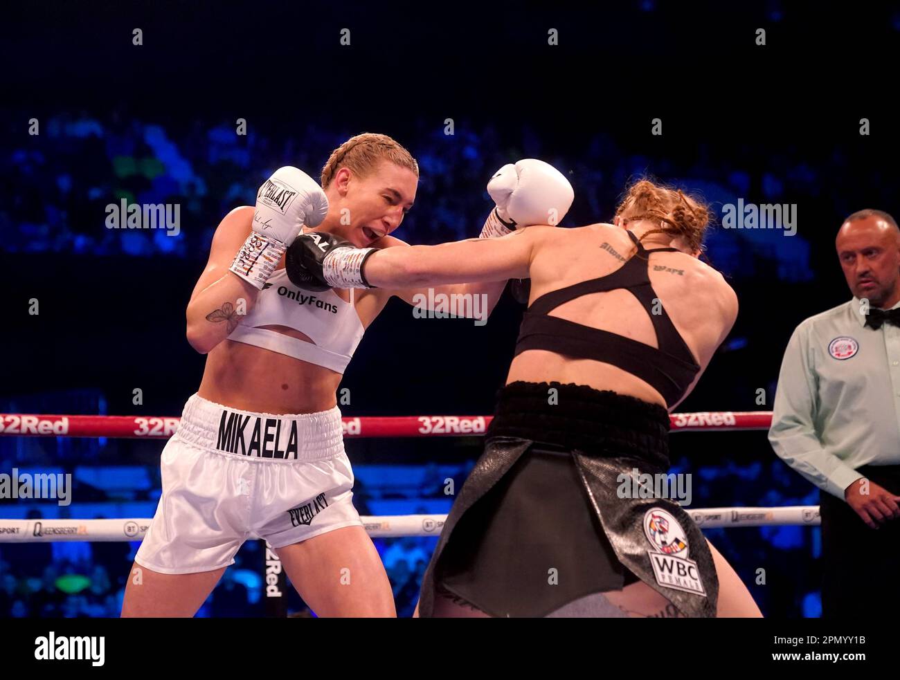 Mikaela Mayer (left) in action against Lucy Wildheart during their WBC ...