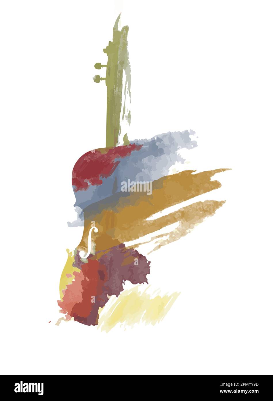 A violin is seen in a colorful abstract painting that is a vector image ...