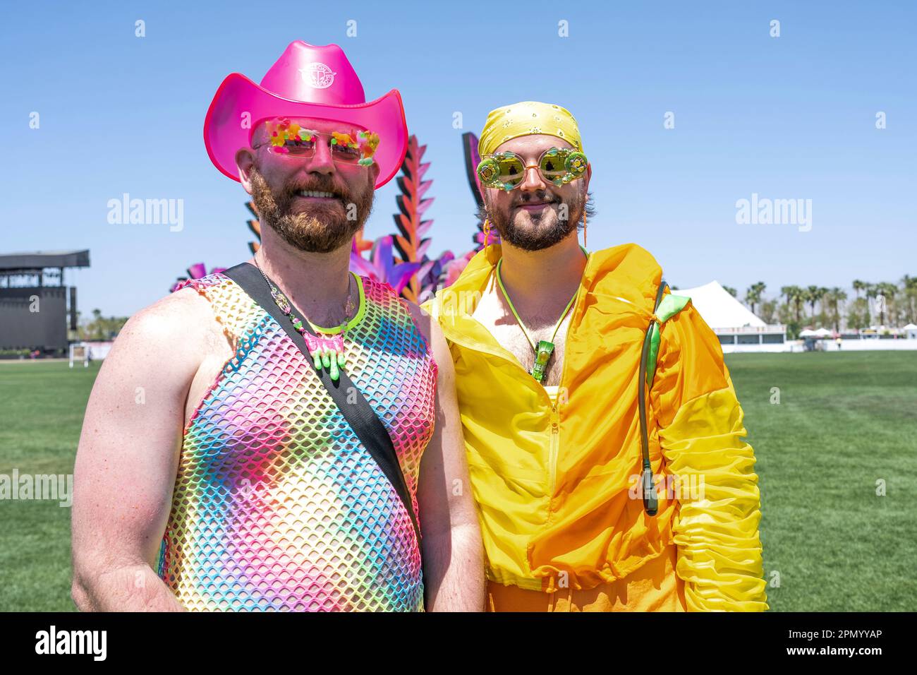 Festivalgoers Dustin Gross, left, and Matt Lacroste from New York pose ...