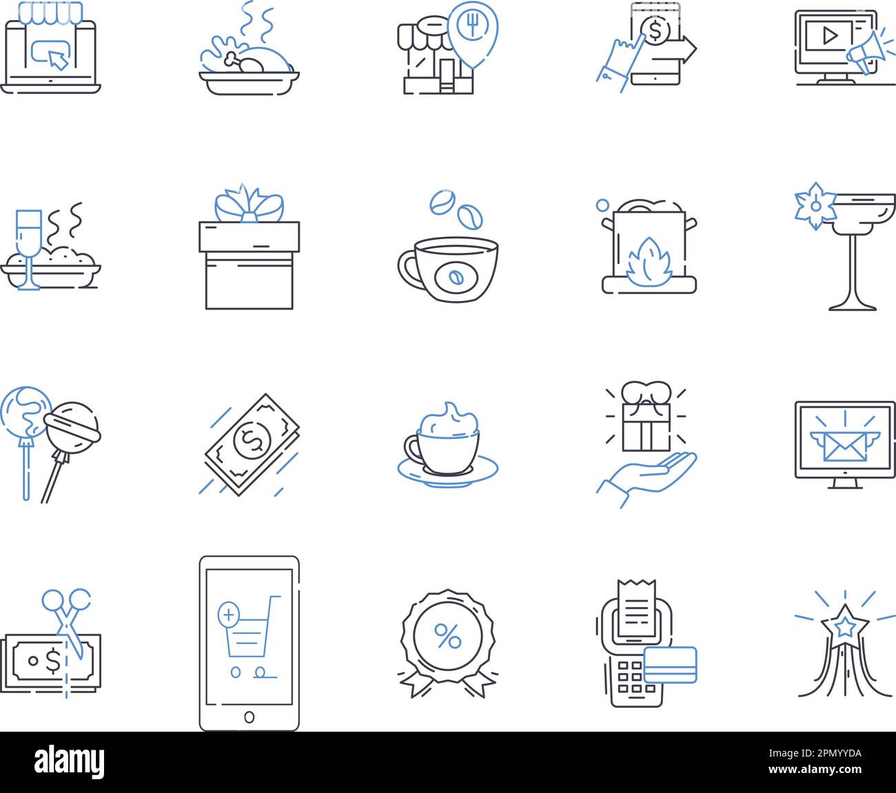 Store and cafe outline icons collection. Store, Cafe, Shopping ...