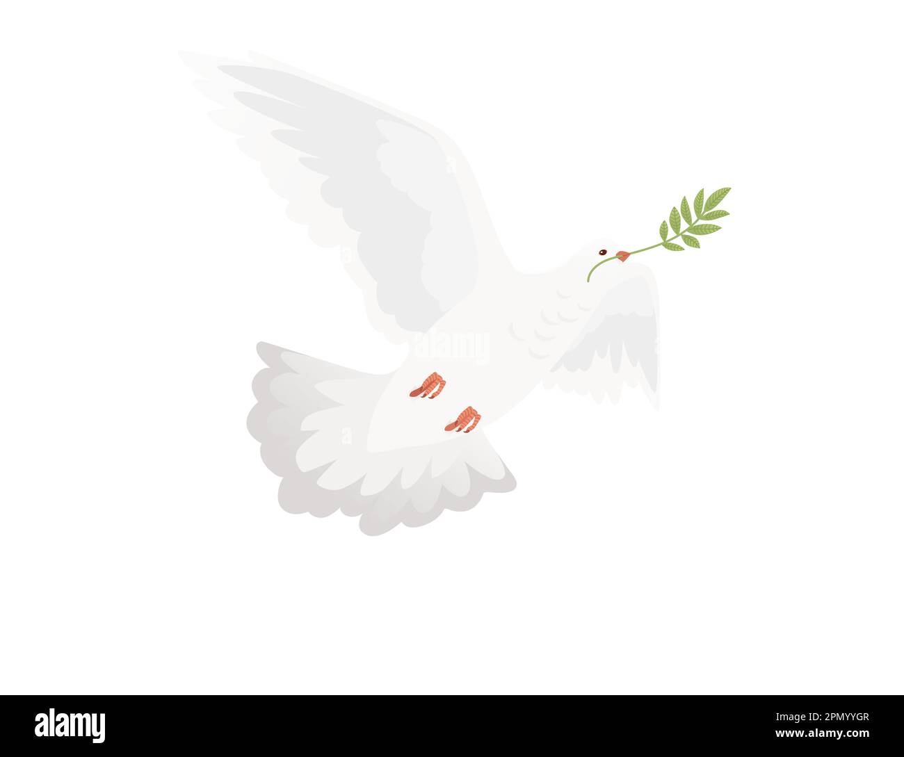 Peace day sign with white pigeon bird and green leaves vector ...