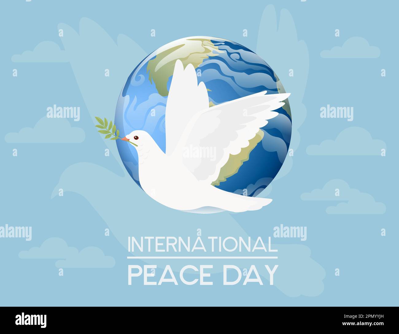 International peace day sign with white pigeon bird and planet earth ...