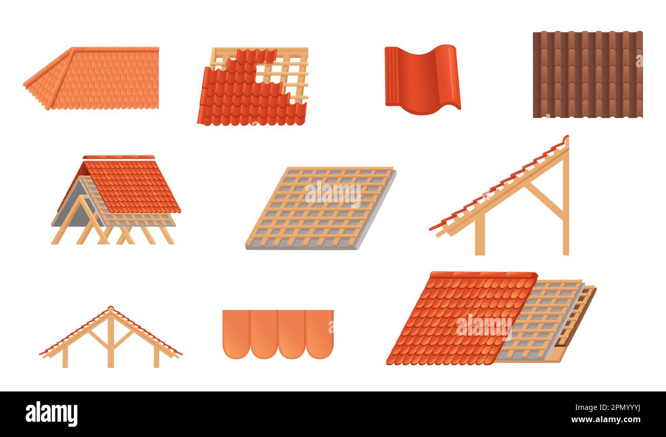 Set of home red ceramic roof tiles vector illustration on white background Stock Vector Image ...