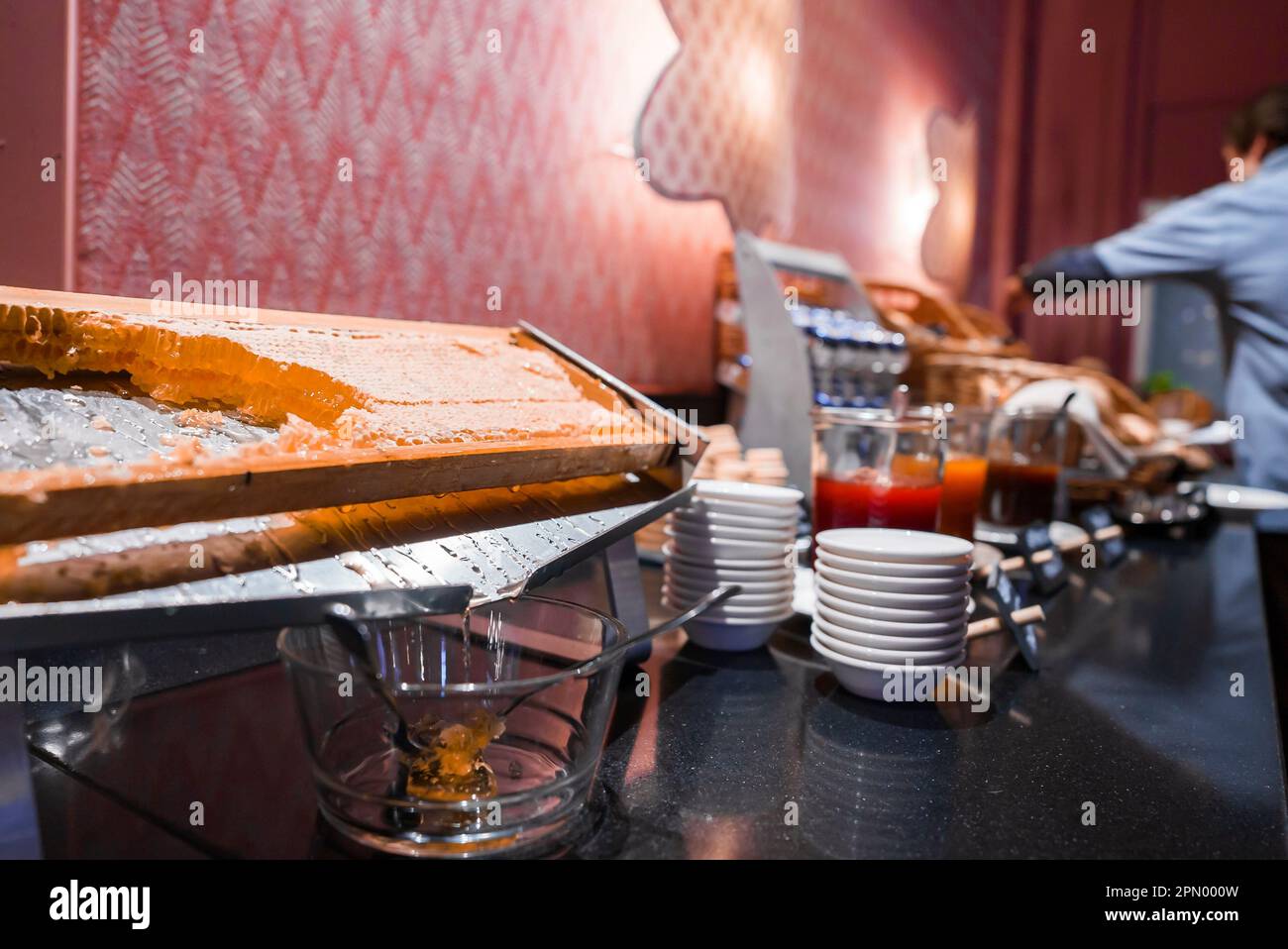 Closeup of honeycomb on kitchen counter in hotel Stock Photo - Alamy