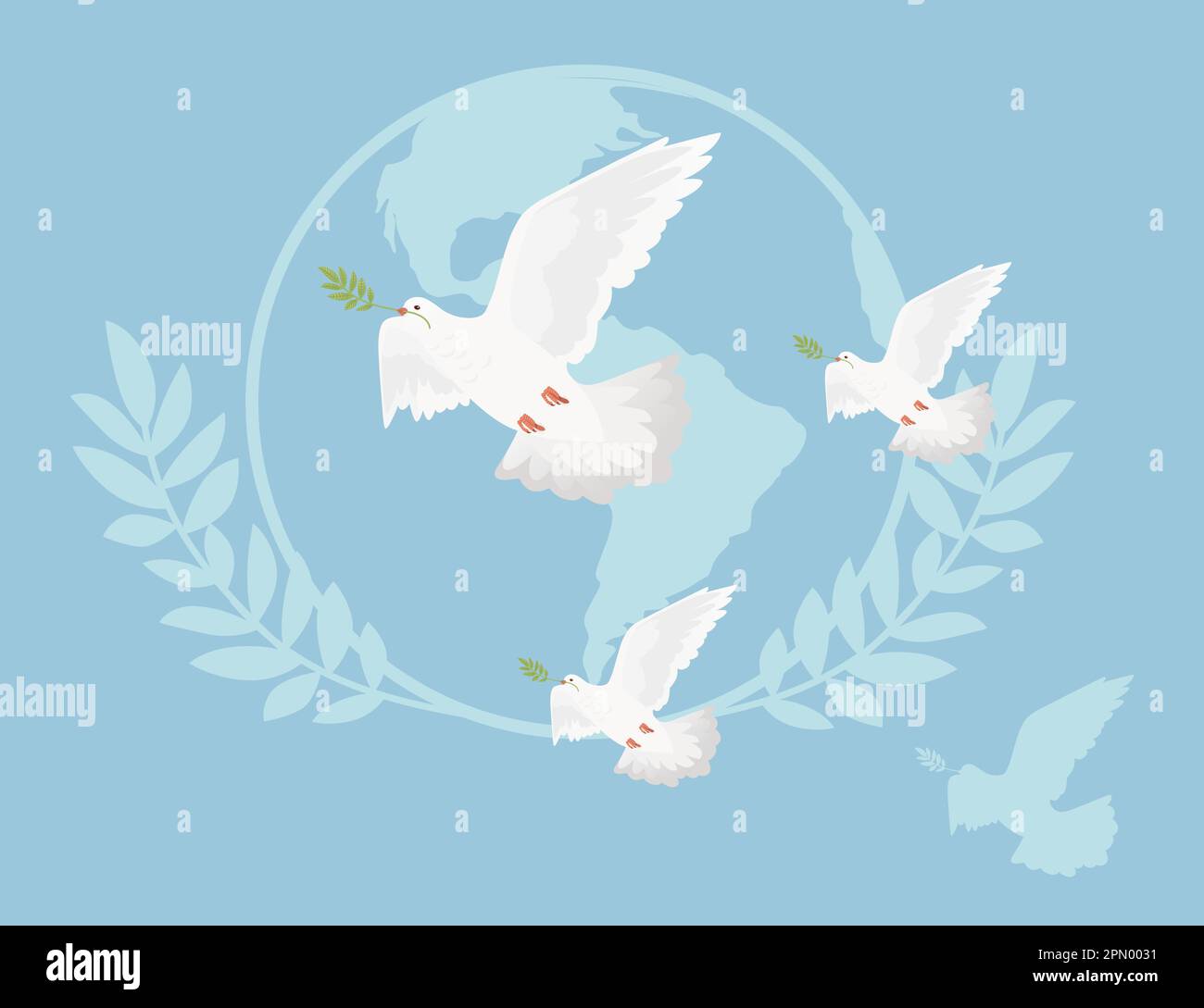 International peace day sign with white pigeon bird and planet earth ...
