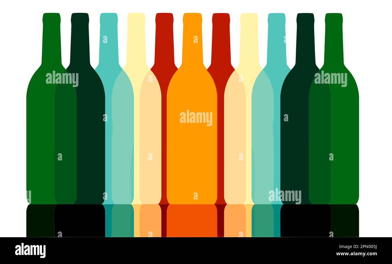 Colorful abstract wine bottles are seen isolated on the background in ...