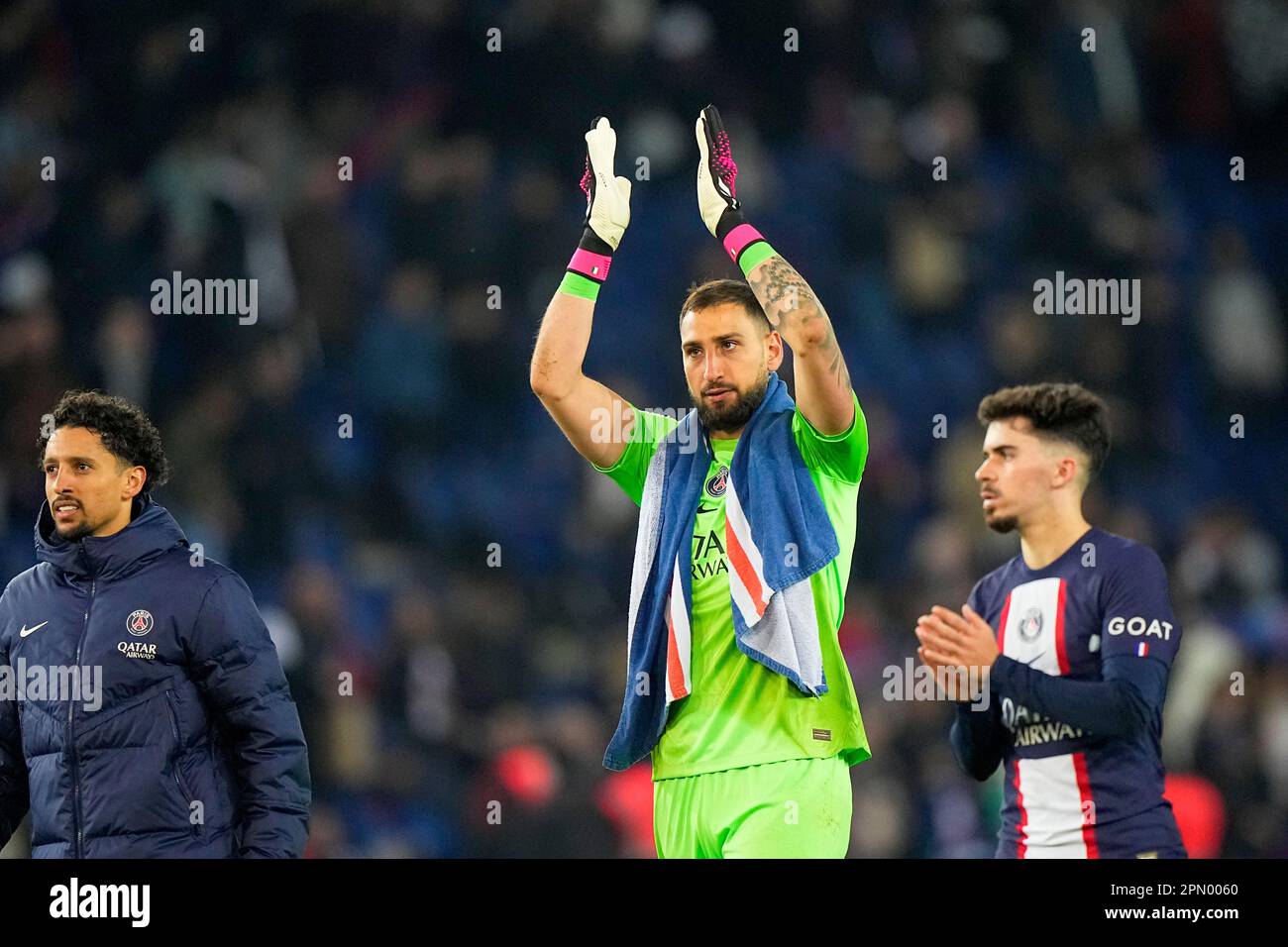 PSG's goalkeeper Gianluigi Donnarumma applauds fans at the end of the ...