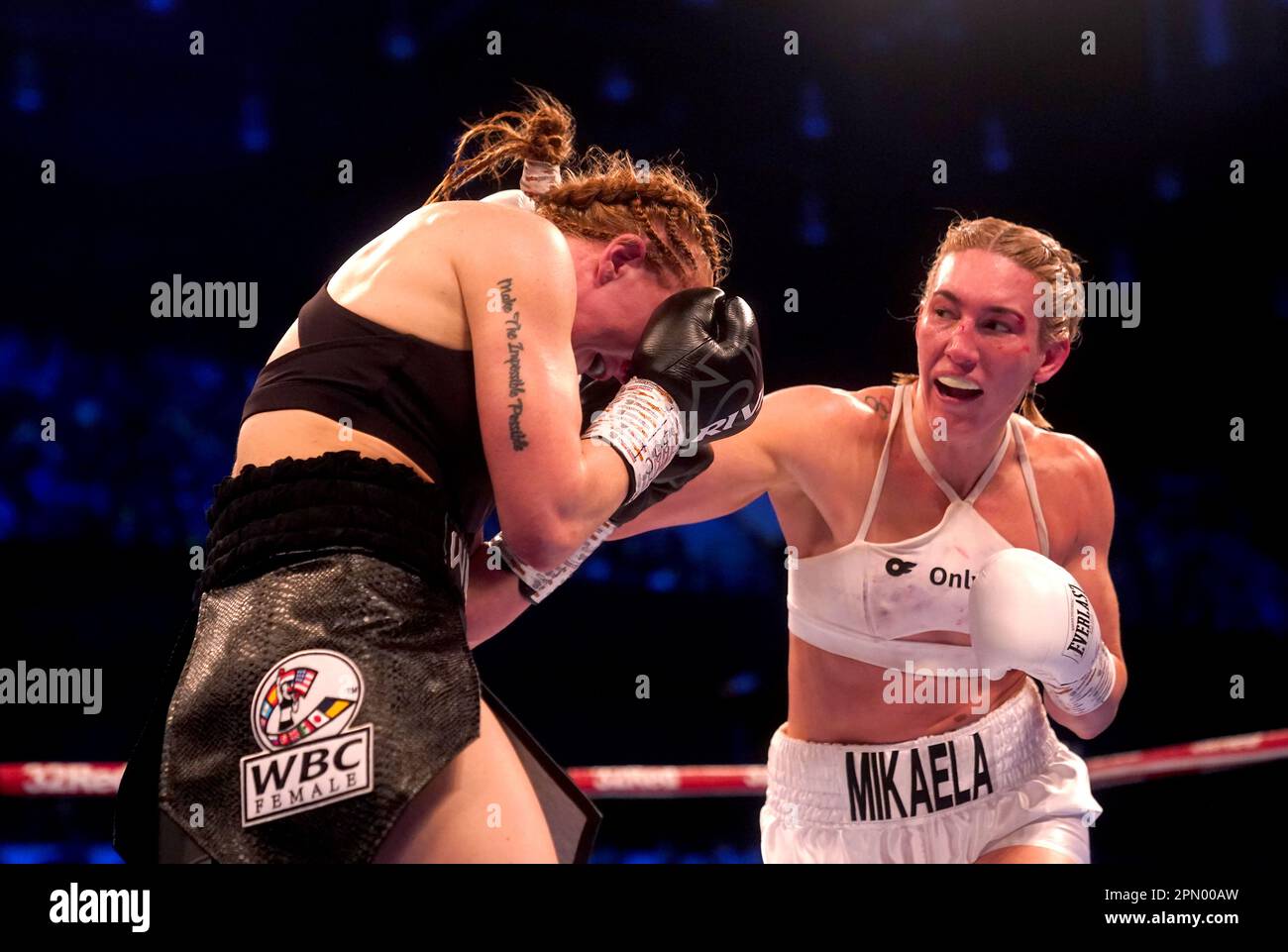 Mikaela Mayer (right) in action against Lucy Wildheart during their WBC ...