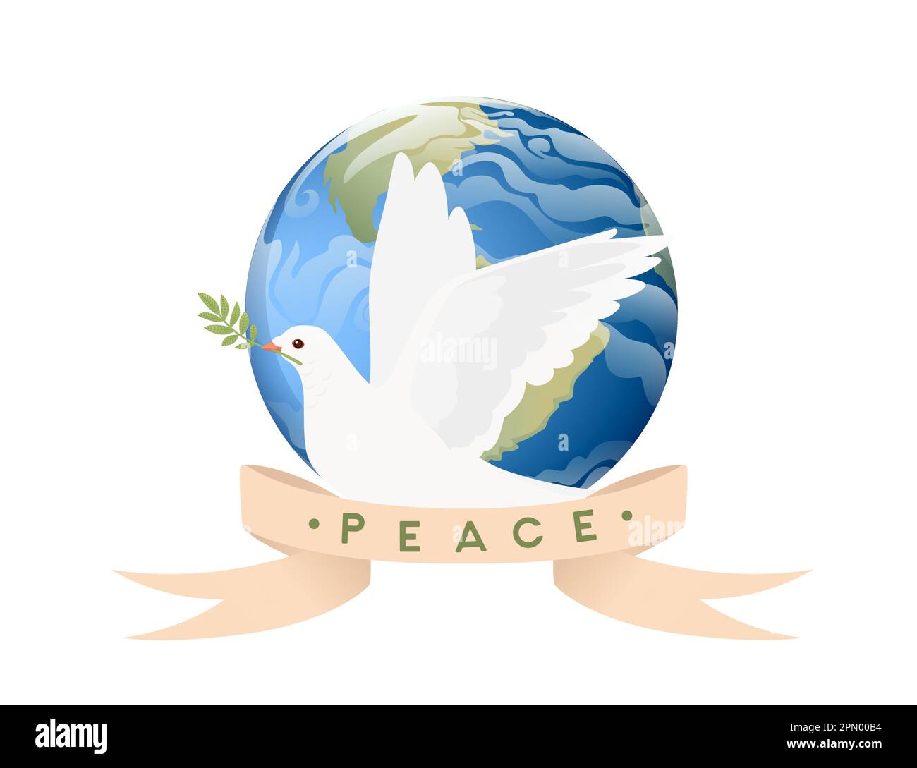 International peace day sign with white pigeon bird and planet earth ...