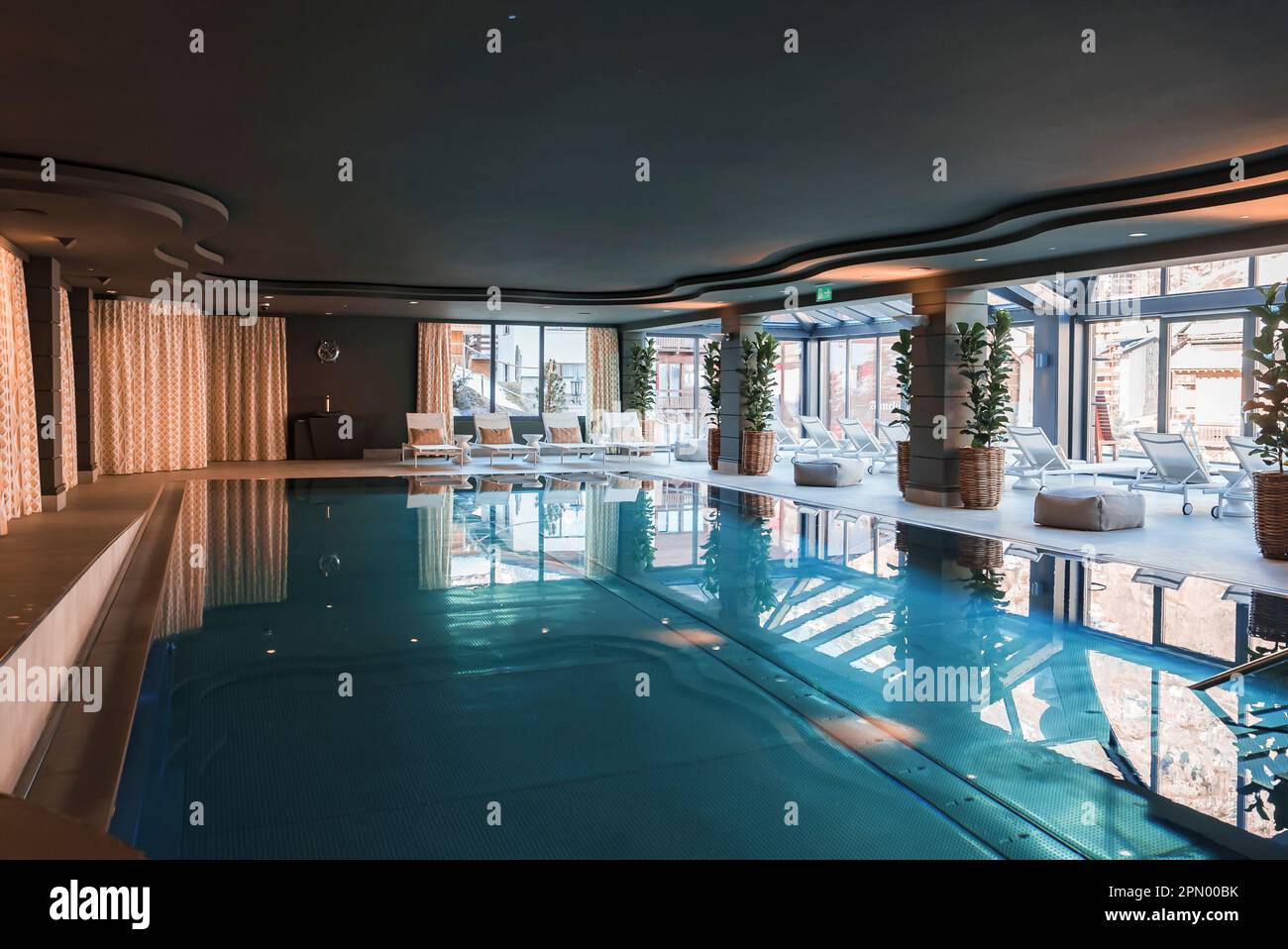 Interior of luxury hotel with empty swimming pool Stock Photo - Alamy