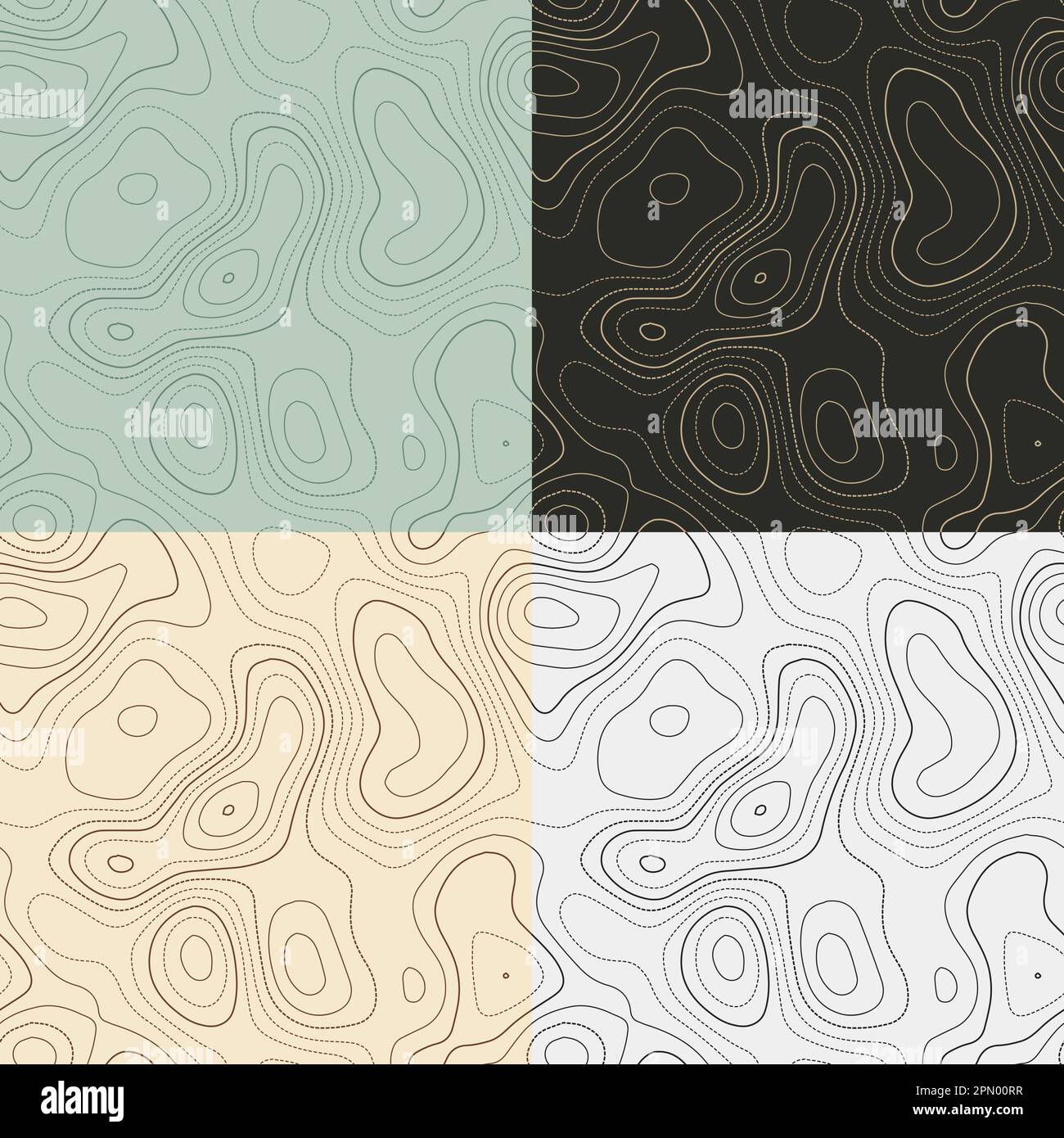 Topography patterns. Seamless elevation map tiles. Attractive isoline ...