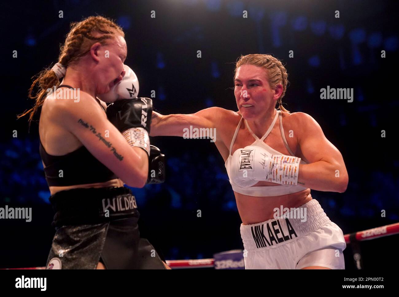 Mikaela Mayer (right) in action against Lucy Wildheart during their WBC ...