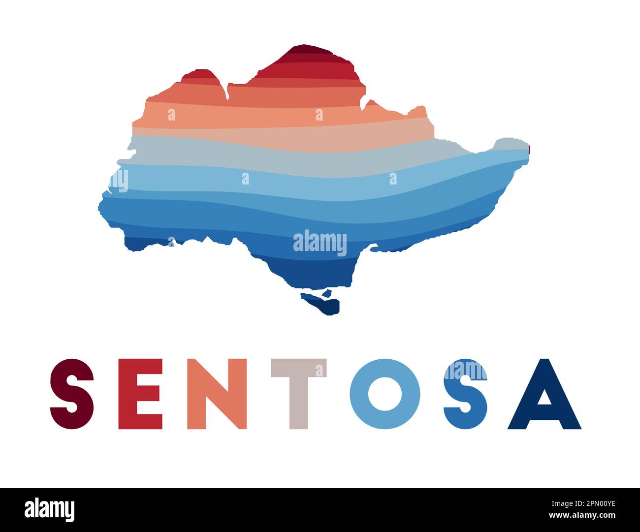 Sentosa map. Map of the island with beautiful geometric waves in red ...