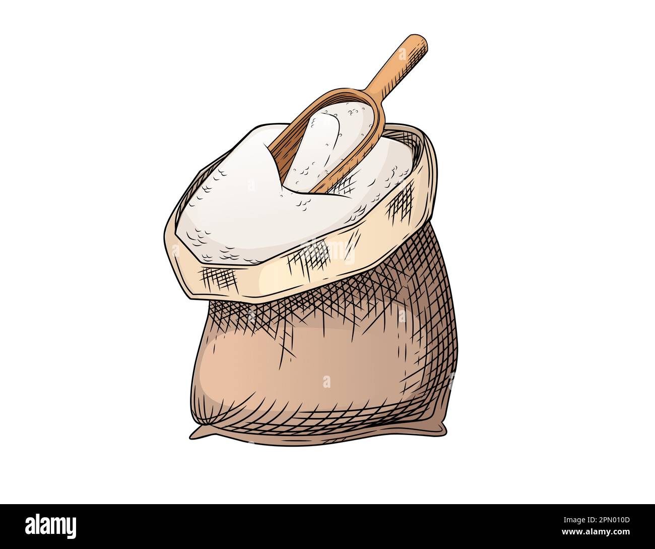 Outline sketch of bag of flour with shovel vector illustration on white ...