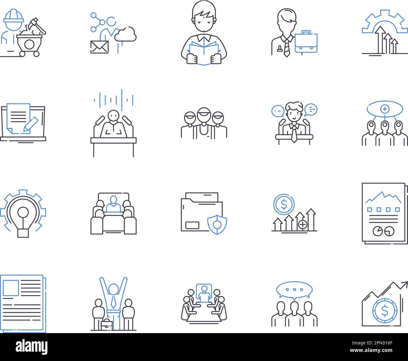 Employee life outline icons collection. Worker, Job, Joblessness, Salary, Benefits, Performance ...