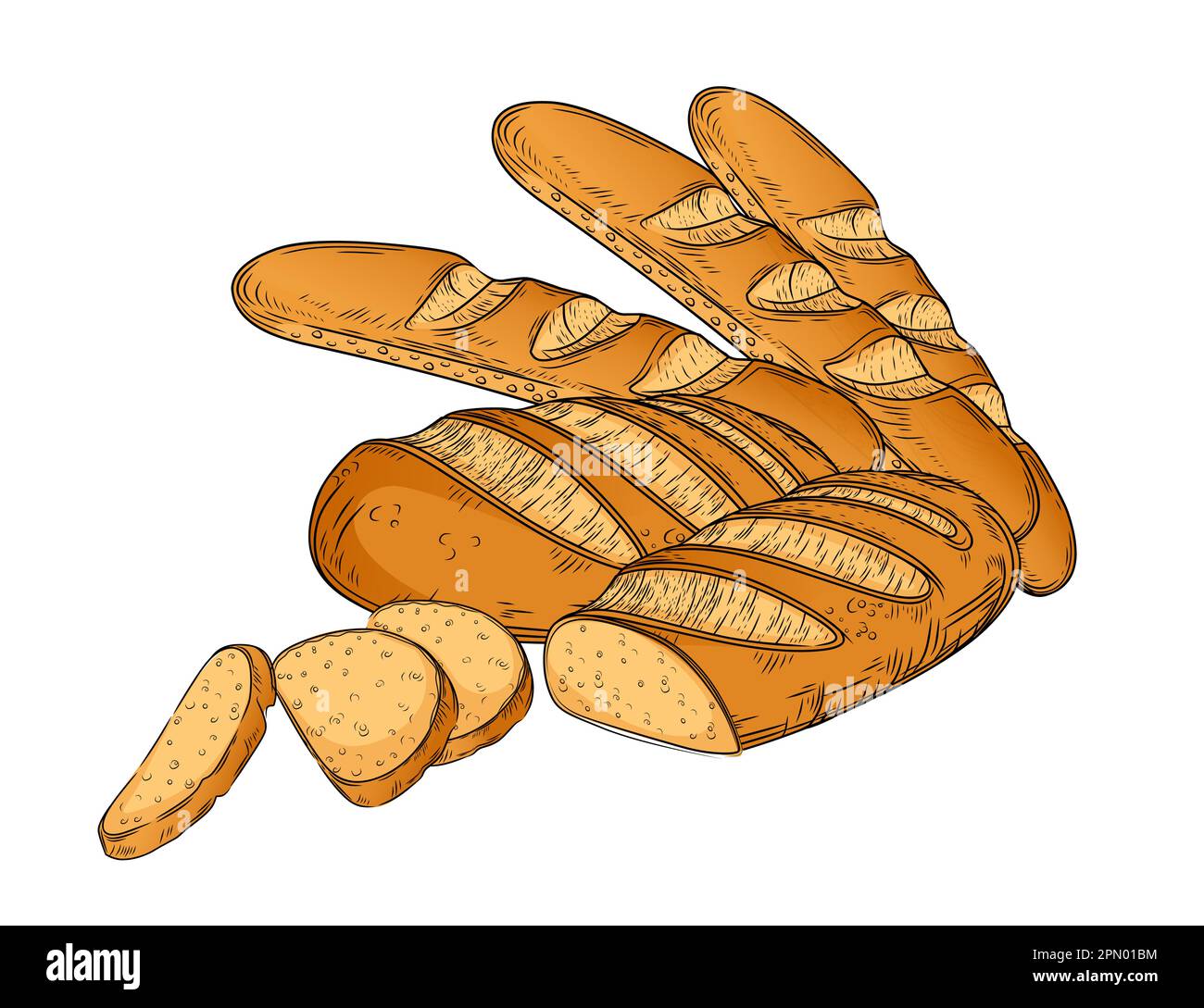 Outline sketch of fresh tasty white bread hand drawn style vector ...