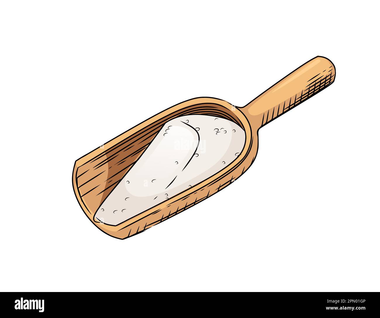 Outline sketch of wooden shovel with flour vector illustration on white ...