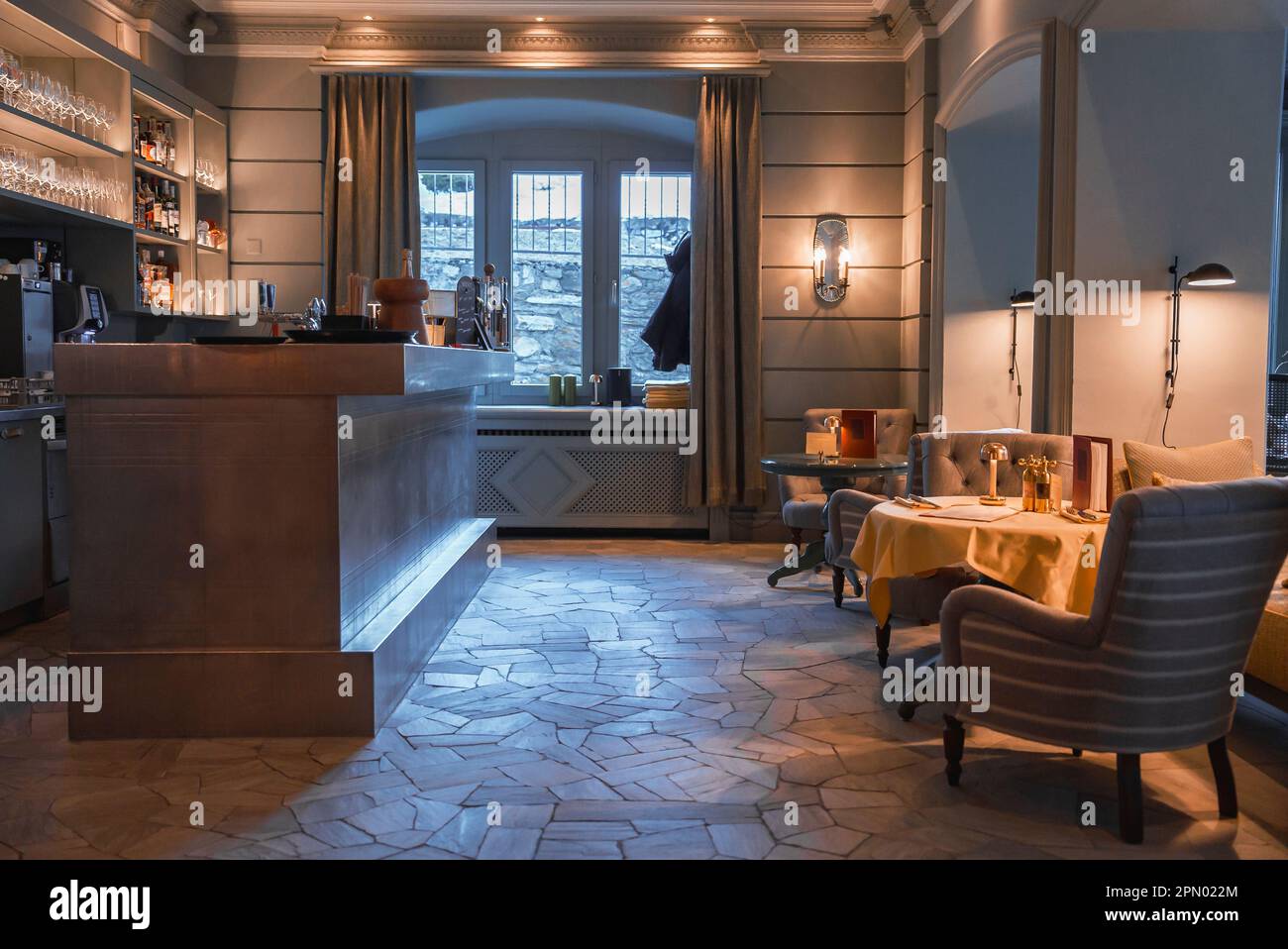 Furniture arranged in front of bar counter in luxury restaurant Stock ...