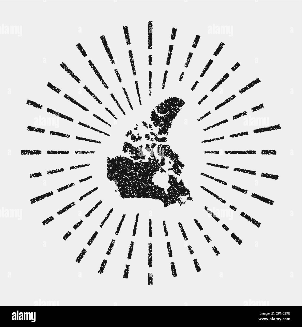 Vintage map of Canada. Grunge sunburst around the country. Black Canada ...