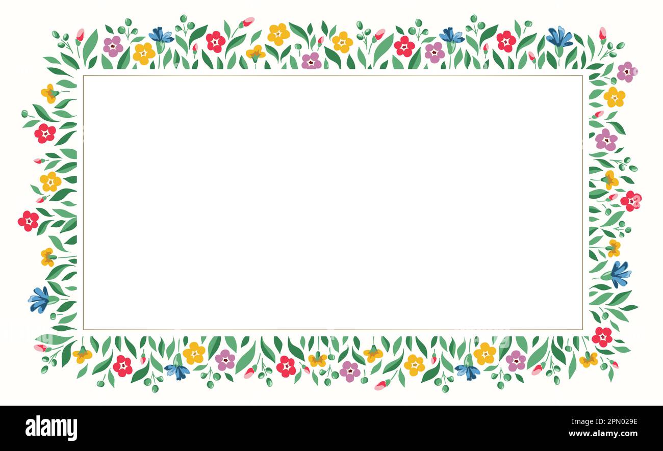 Bright Chintz Romantic Meadow Wildflowers Vector Rectangular Frame ...