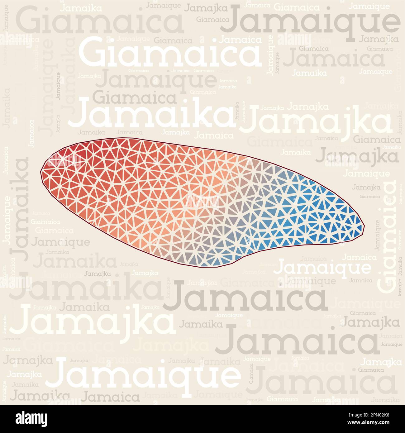 Jamaica map design. Country names in different languages and map shape ...