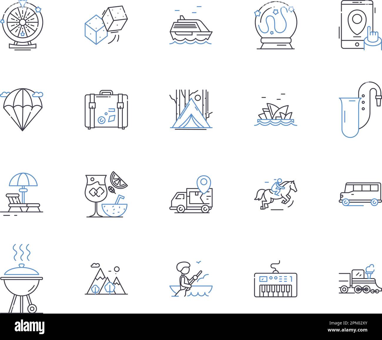 Travel and leisure outline icons collection. Vacation, Tour, Adventure ...