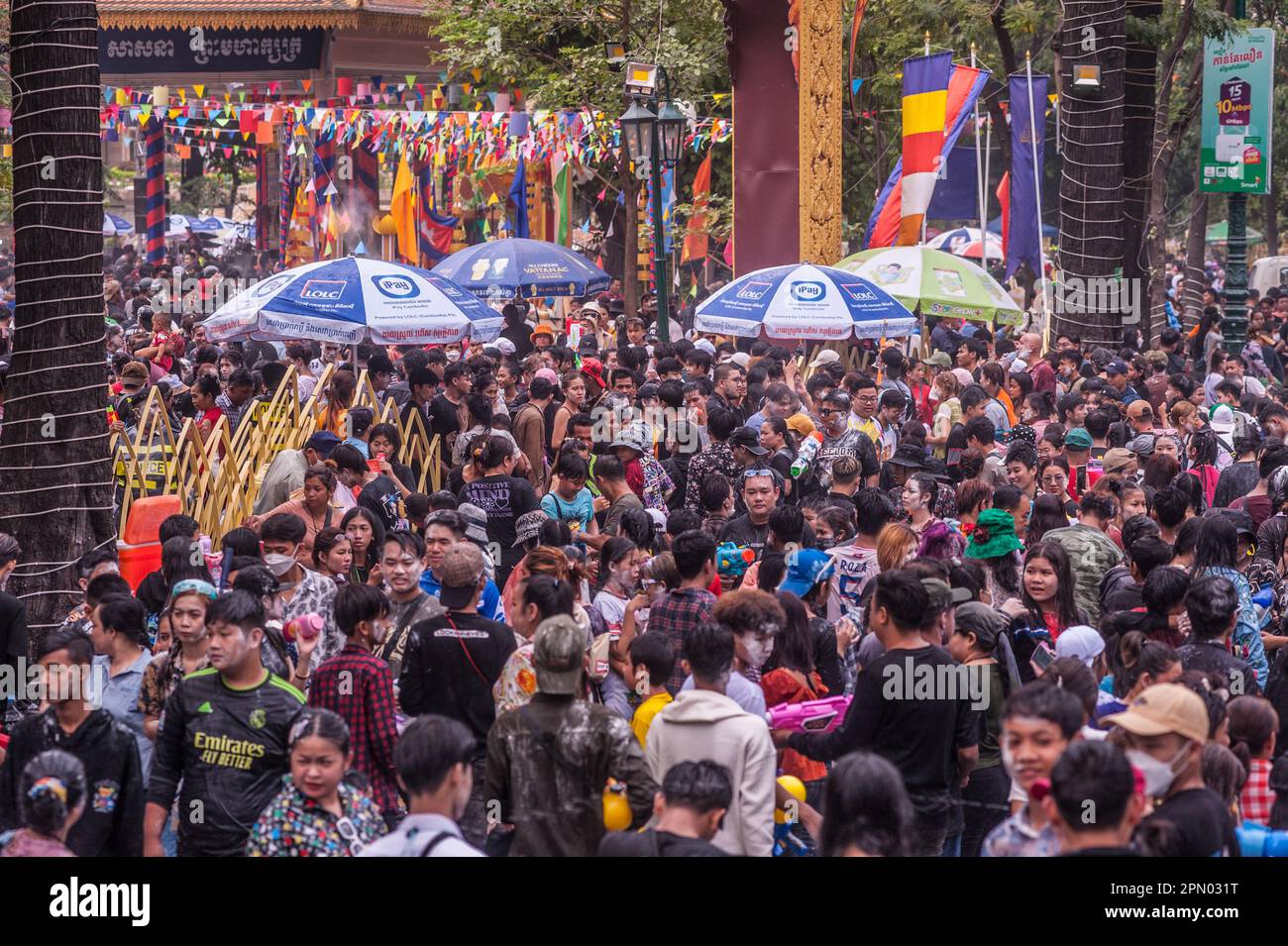 A densely packed crowd during The Cambodian New Year festival. Wat ...