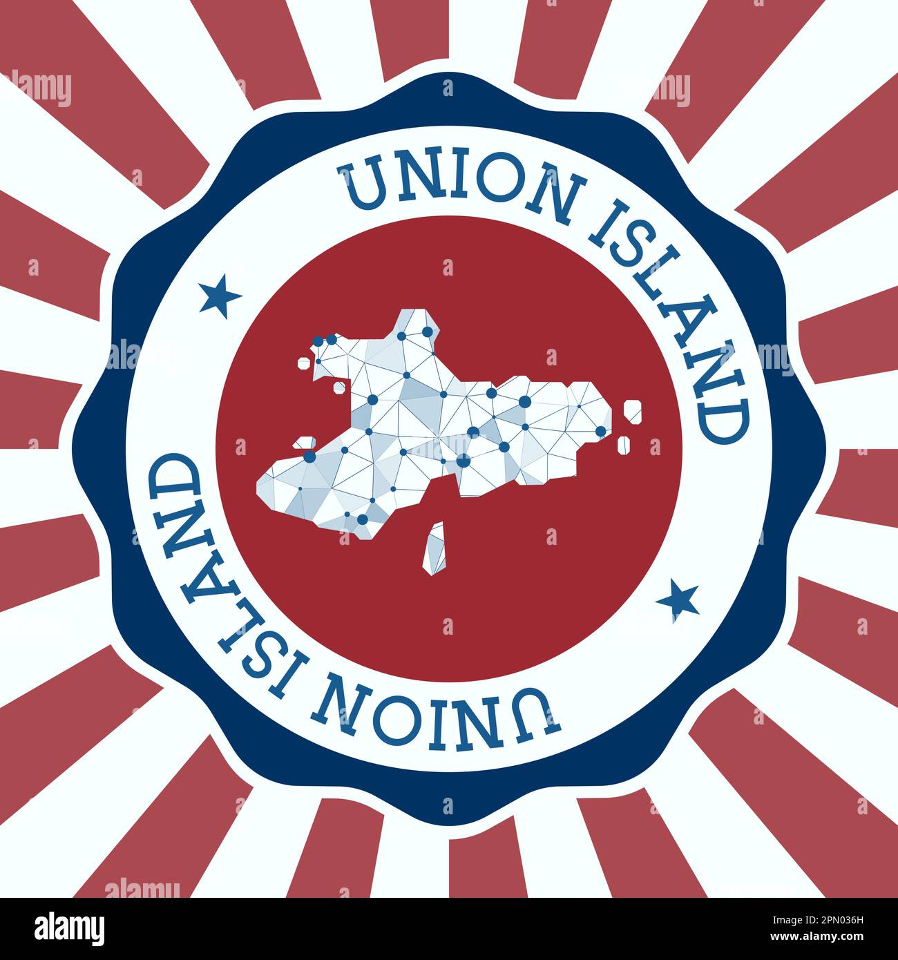 Union Island Badge. Round logo of island with triangular mesh map and ...