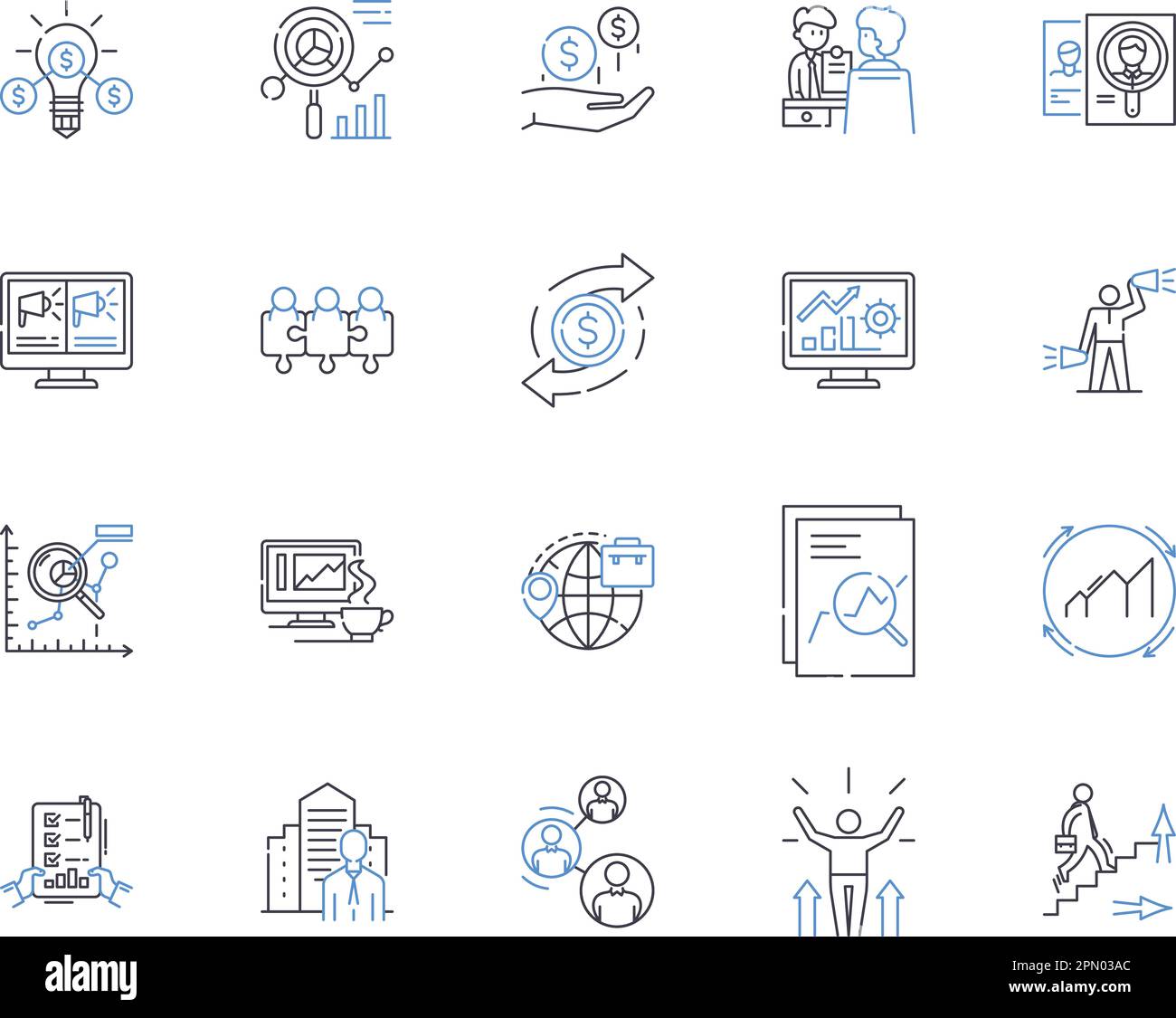 Company growth outline icons collection. Expansion, Expansionary ...