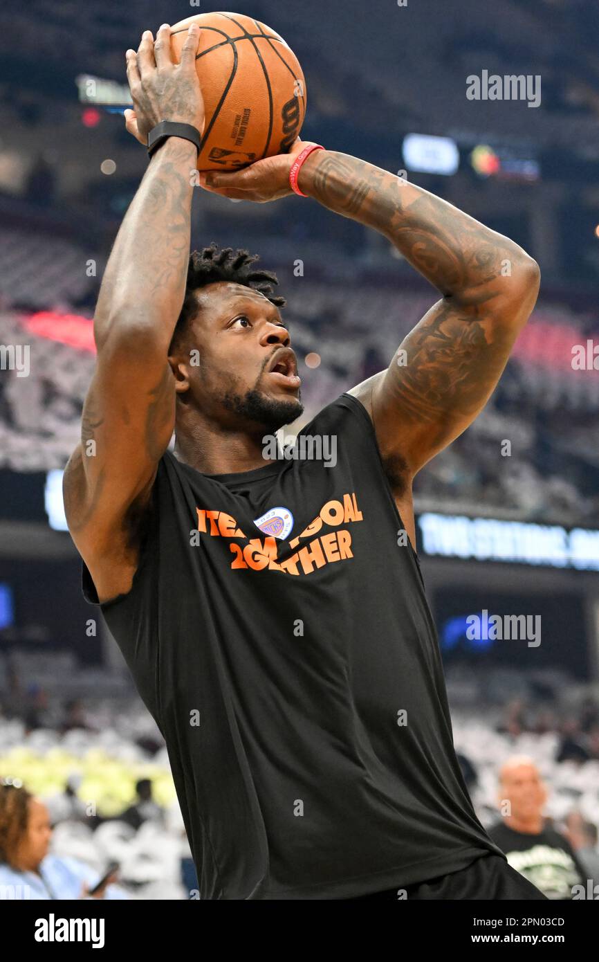 New York Knicks' Julius Randle warms up before Game 1 in the first round of the NBA basketball ...
