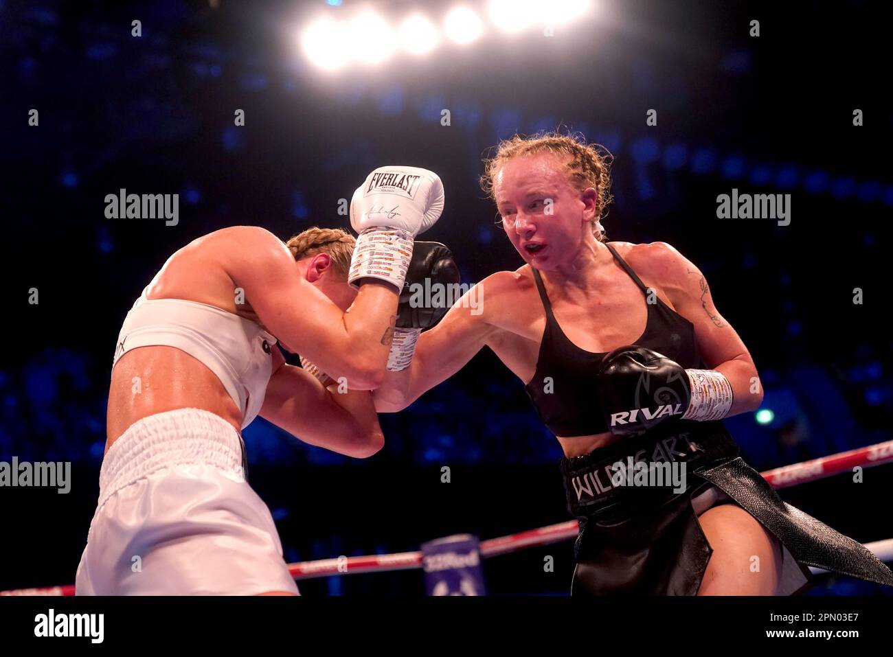 Lucy Wildheart (right) in action against Mikaela Mayer during their WBC ...