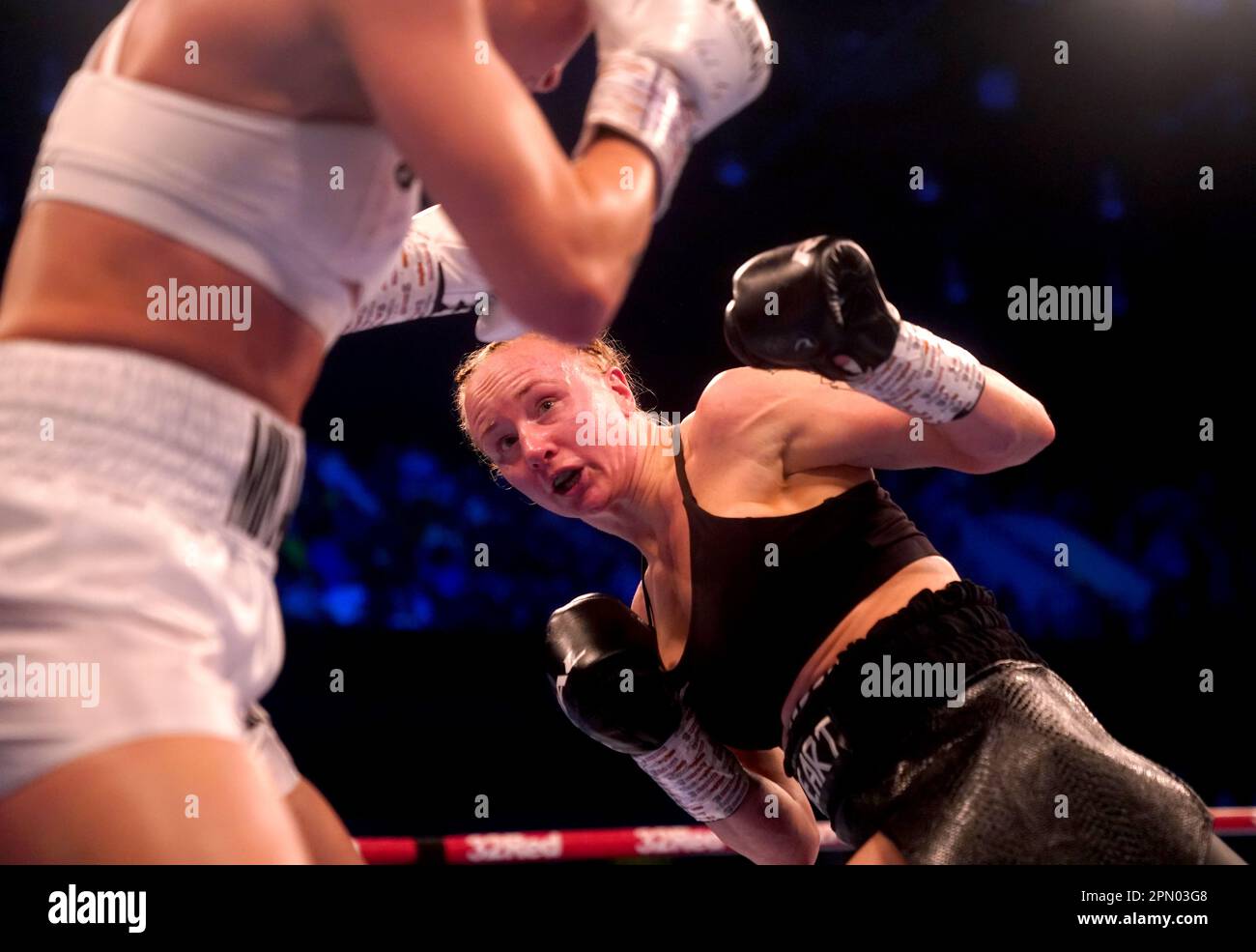 Lucy Wildheart (right) in action against Mikaela Mayer during their WBC ...