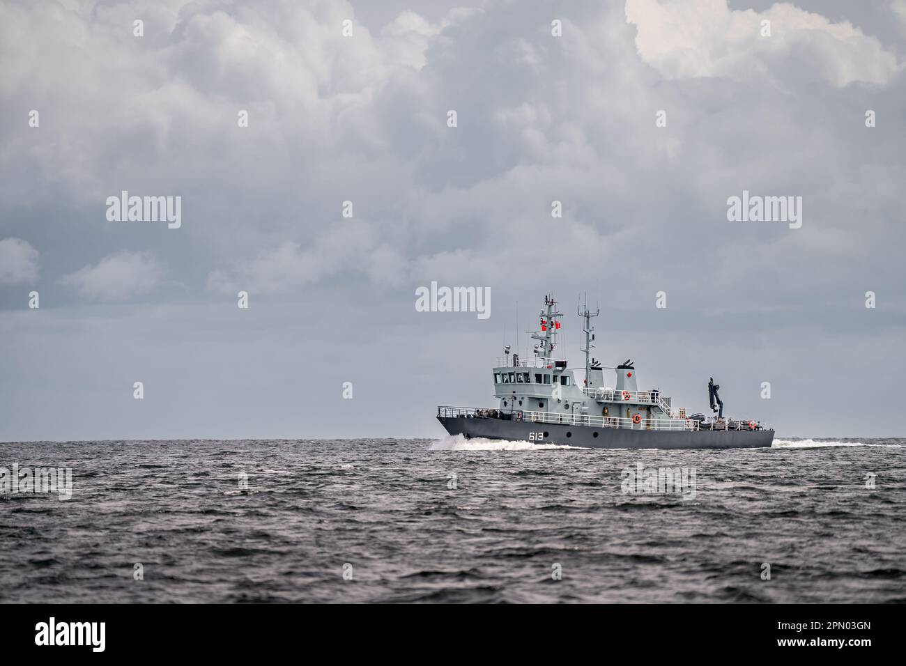The Canadian forces torpedo recovery vessel Stikine sails northward in ...