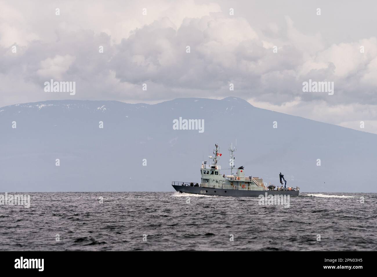 The Canadian forces torpedo recovery vessel Stikine sails northward in ...