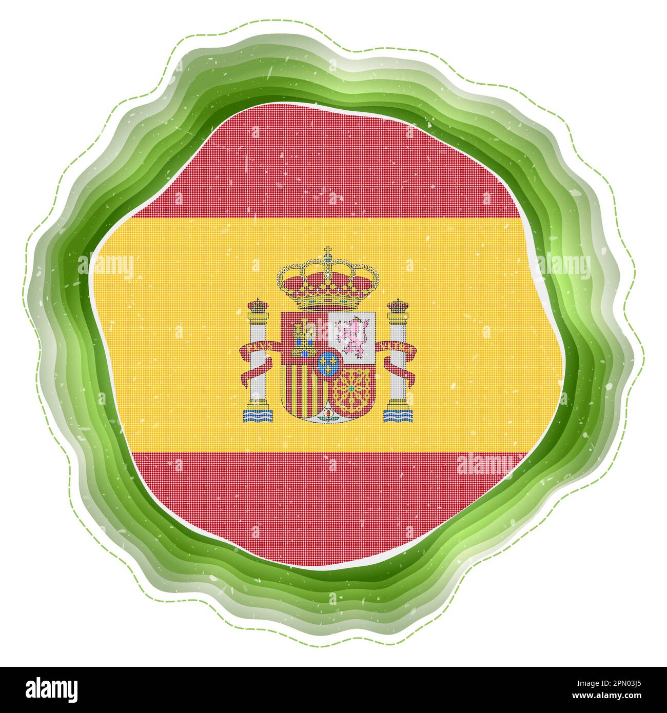 Spain flag in frame. Badge of the country. Layered circular sign around ...