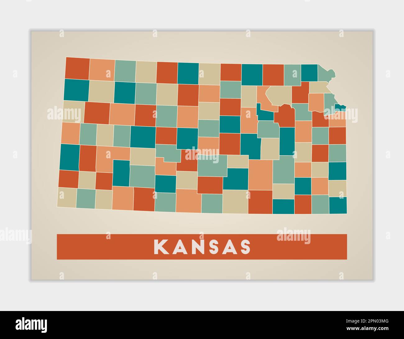 Kansas poster. Map of the us state with colorful regions. Shape of ...