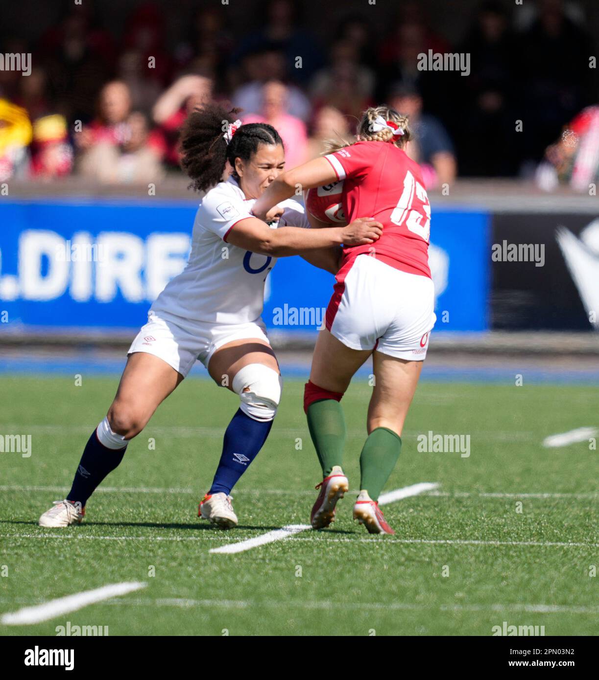 Cardiff,UK, 15 Apr 2023 Tatanya Heard (England) (L) Hannah Jones (Wales ...