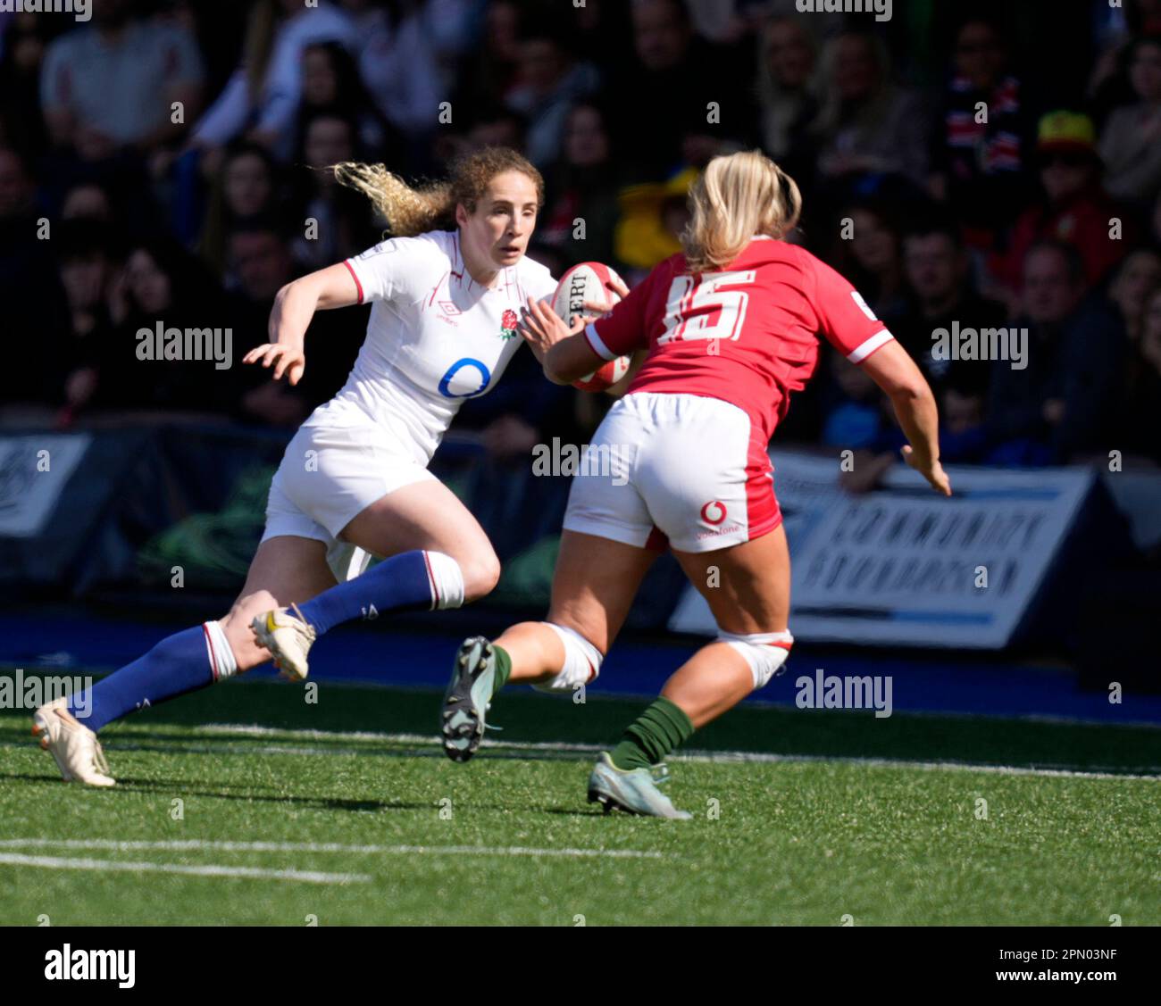 Cardiff,UK, 15 Apr 2023 Abby Dow (England) (L) Courtney Keight (Wales ...