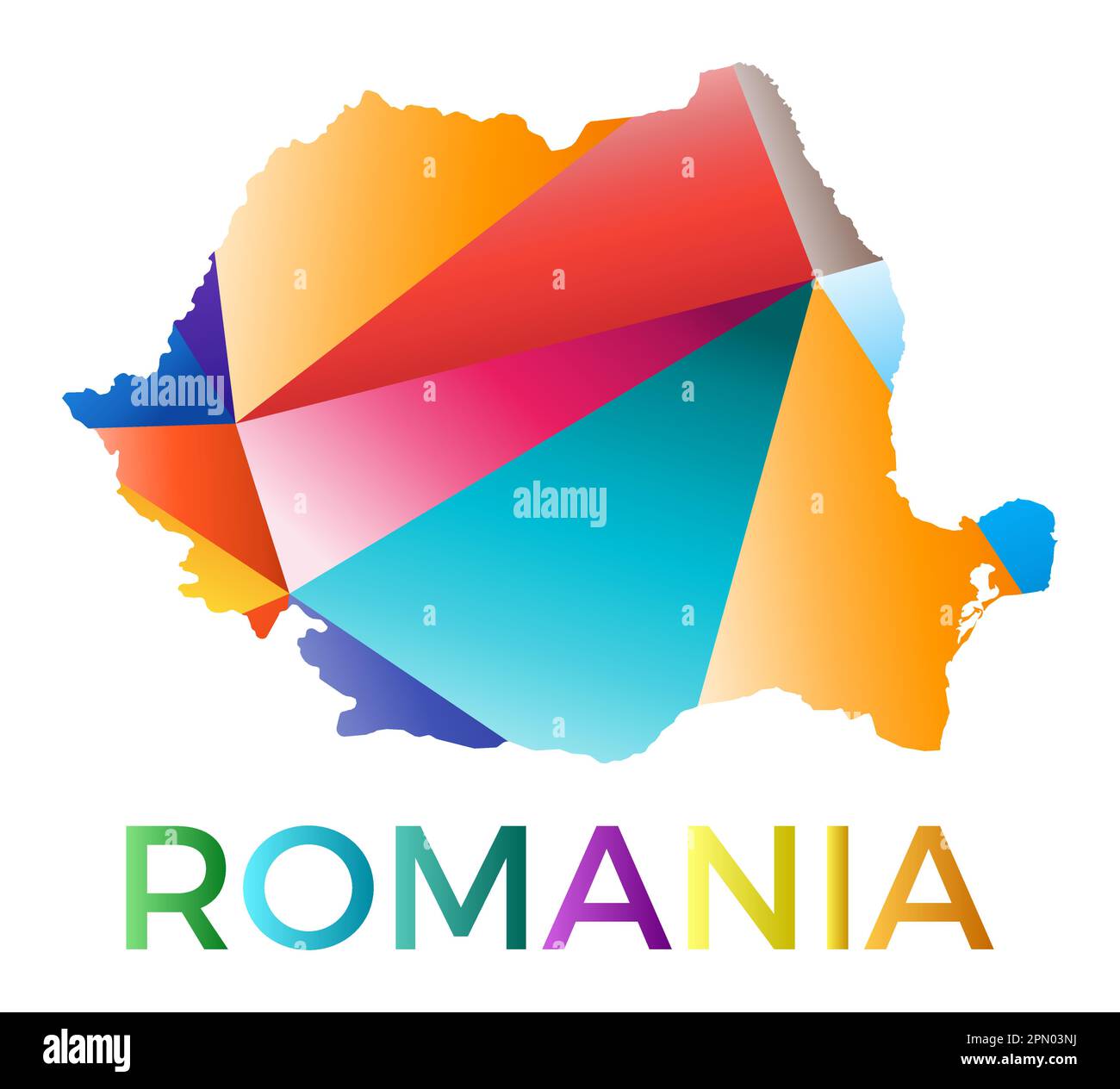 Bright colored Romania shape. Multicolor geometric style country logo ...