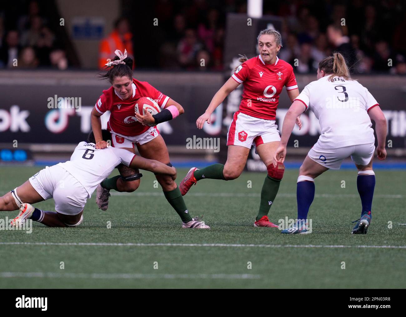 Cardiff,UK, 15 Apr 2023 Sadia Kabeya (England) (L) tackles Georgia ...