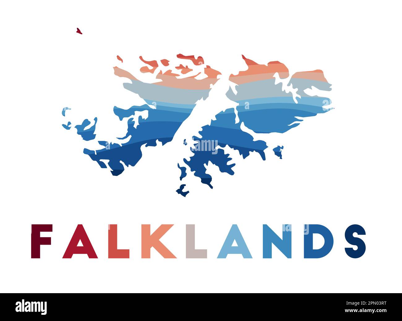 Falklands map. Map of the country with beautiful geometric waves in red ...