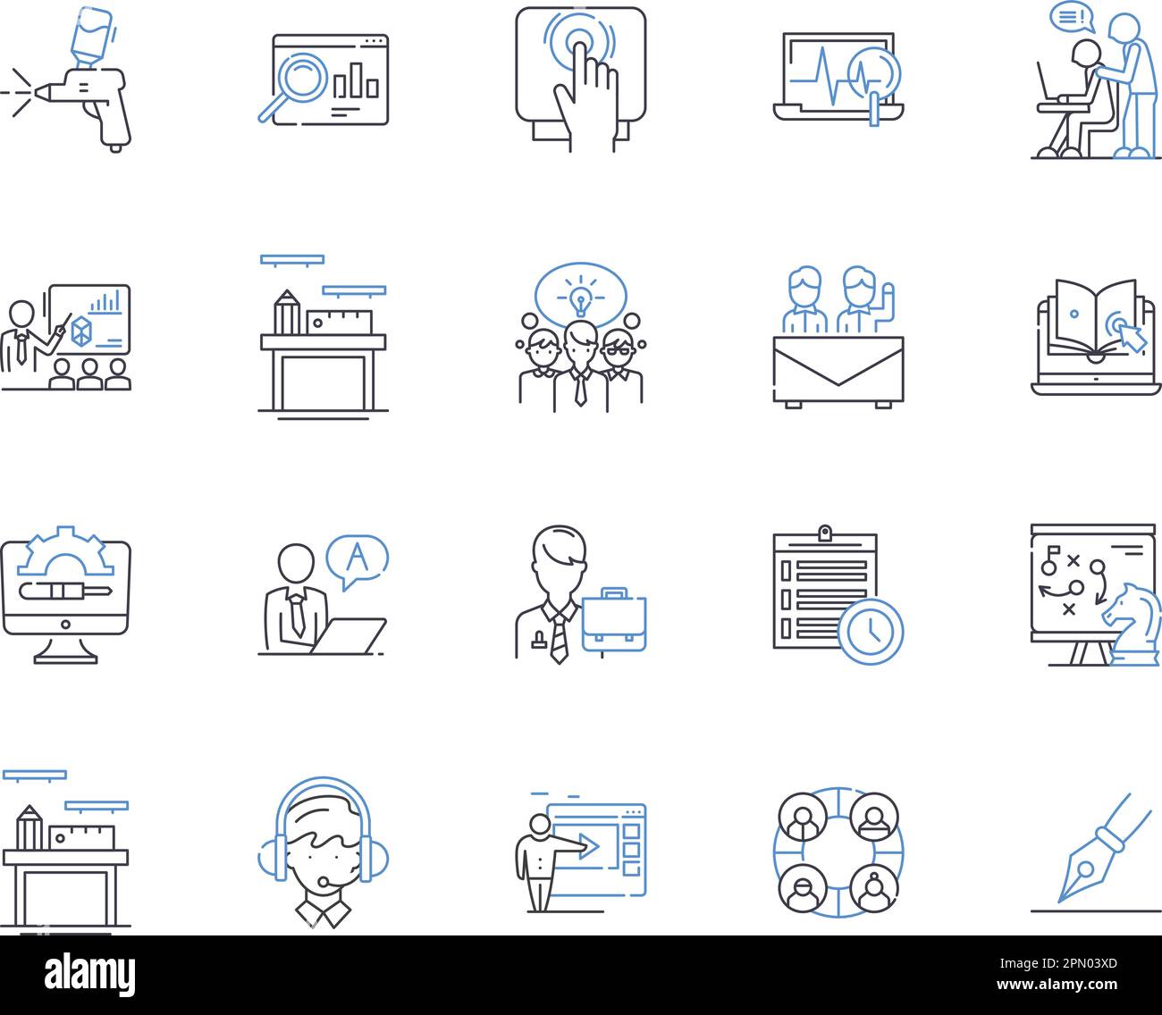 Workshop and conference outline icons collection. workshop, conference, training, development ...